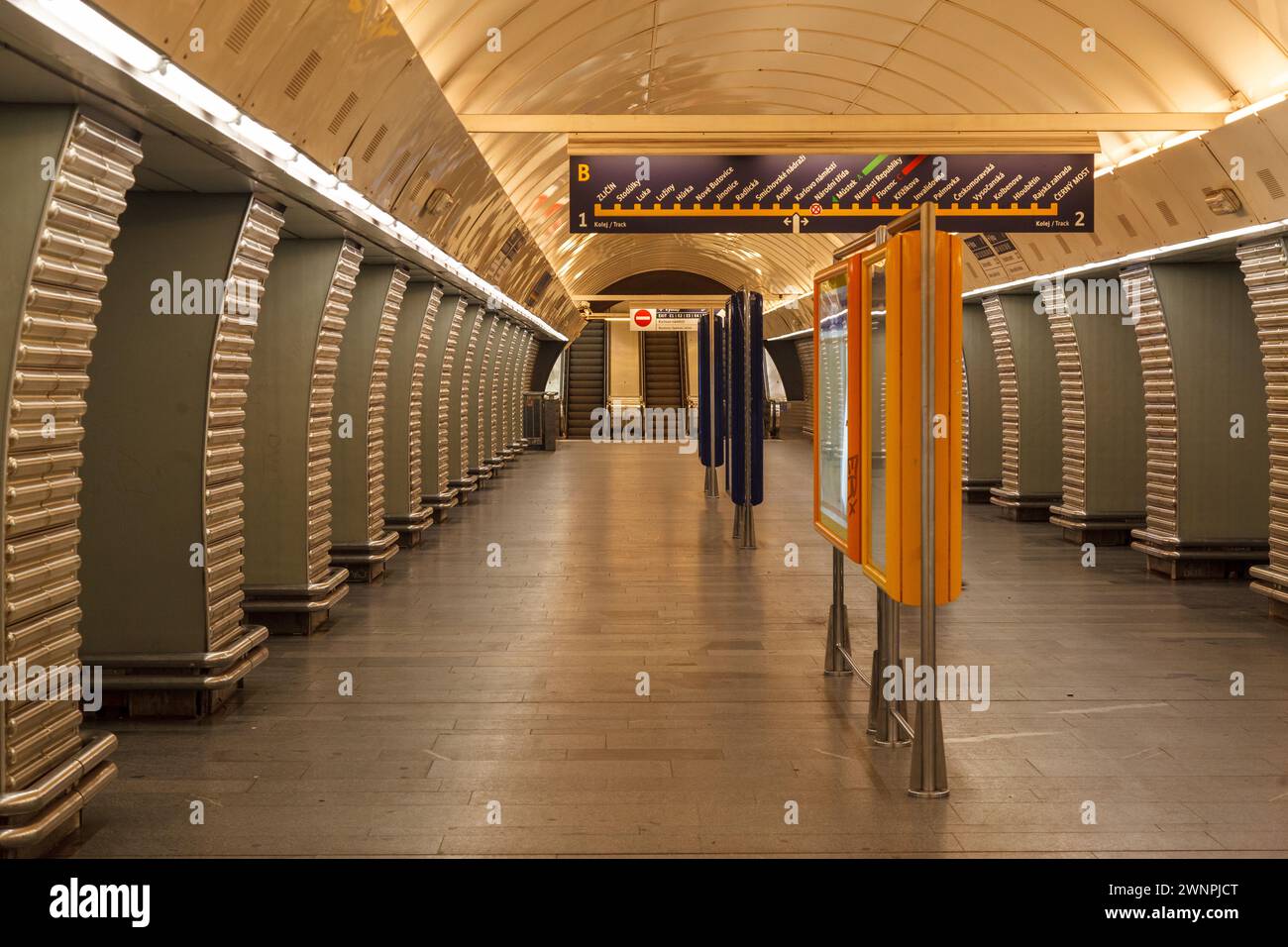 An empty Karlovo namesti metro station underground in Prague, Czech ...