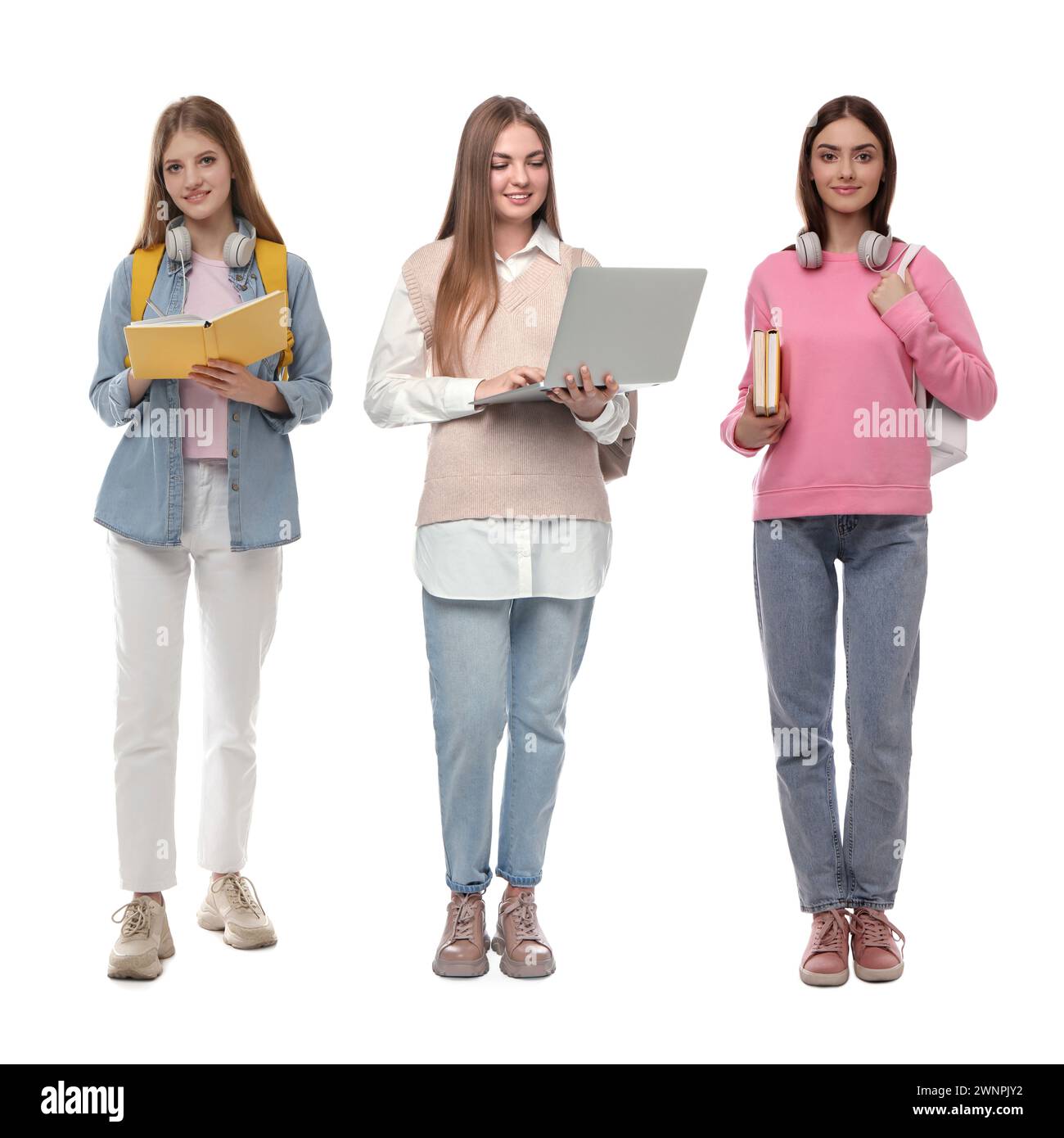 Group of happy students on white background Stock Photo - Alamy