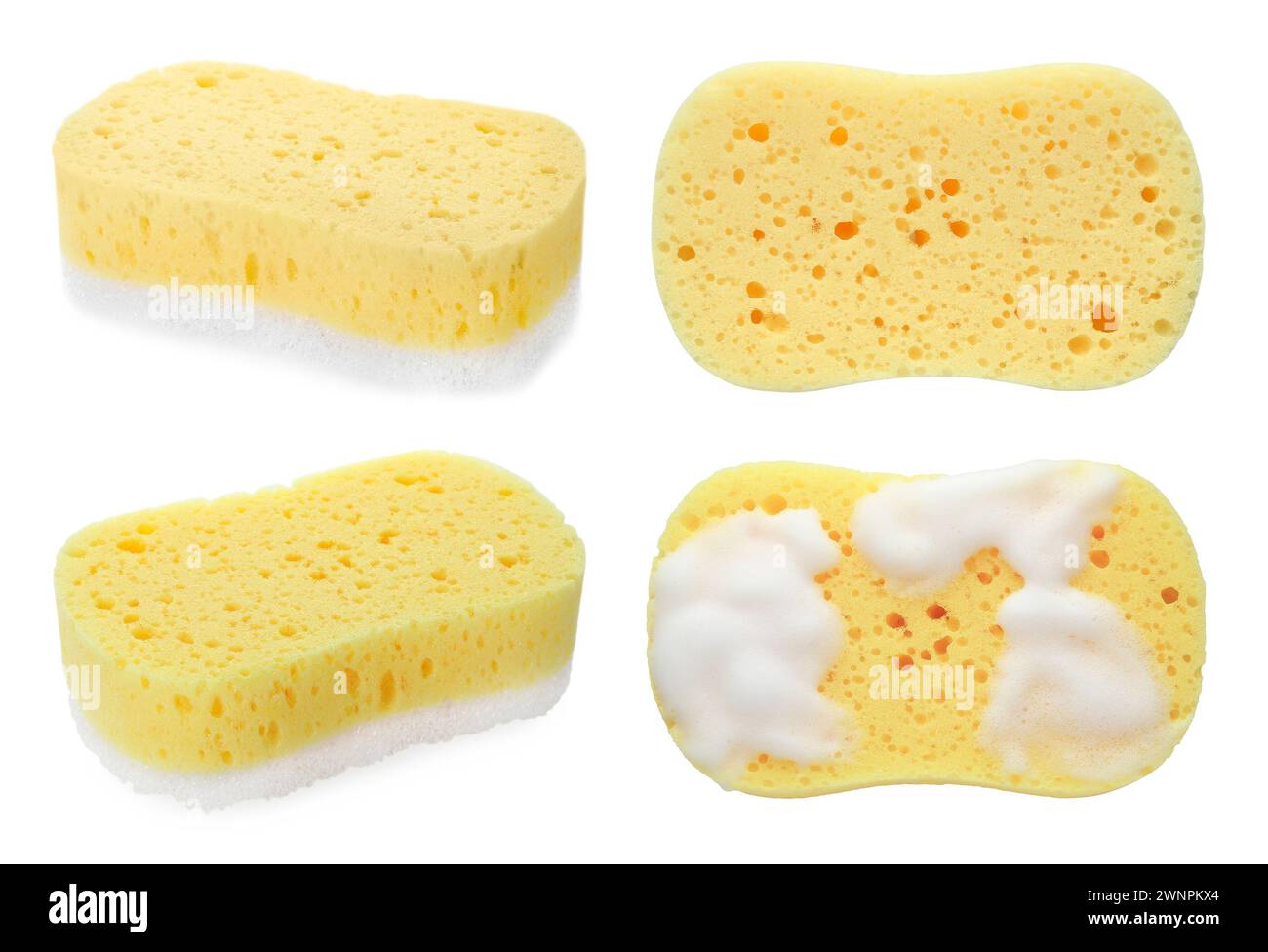 Yellow sponges isolated on white, top and side views Stock Photo - Alamy