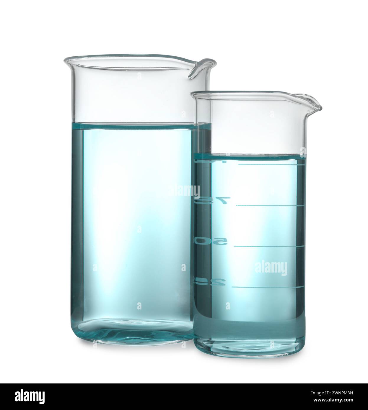 Beaker with cyan liquid isolated on white. Laboratory glassware Stock ...