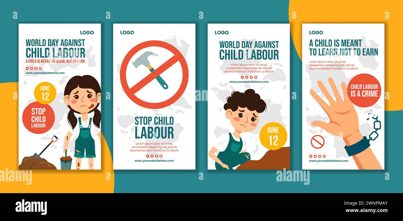 Against Child Labour Social Media Stories Flat Cartoon Hand Drawn ...