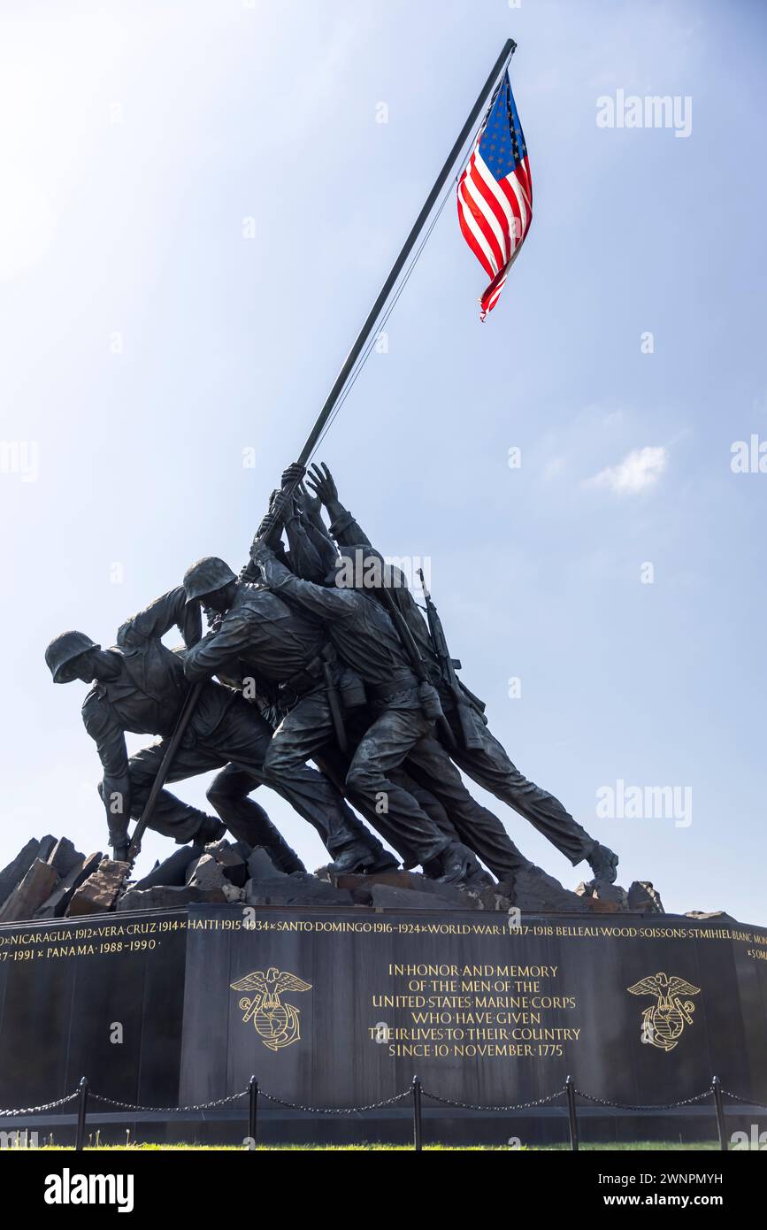 The statue of Iwo Jima commemorating the US Marine Corps during the ...