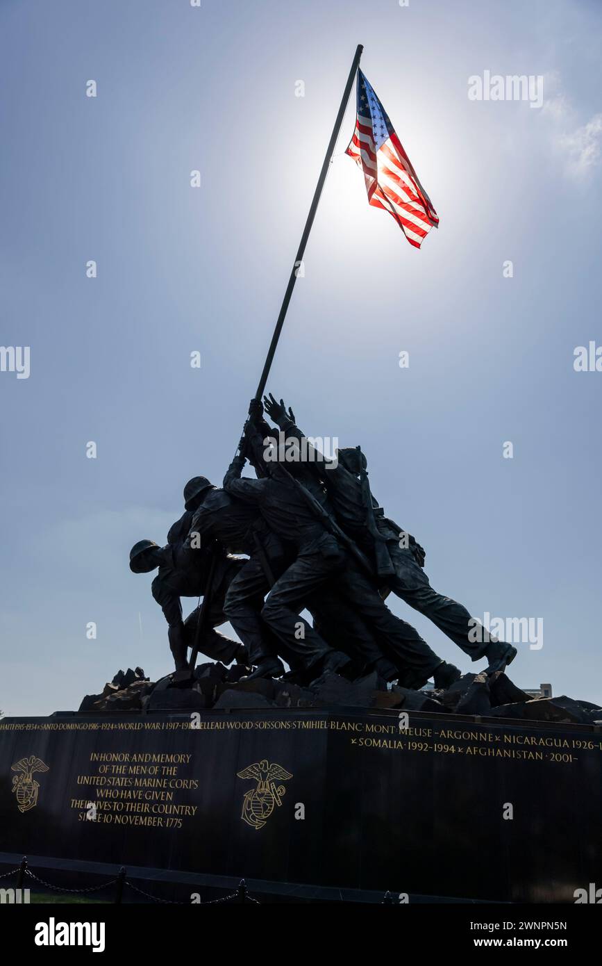 The statue of Iwo Jima commemorating the US Marine Corps during the ...