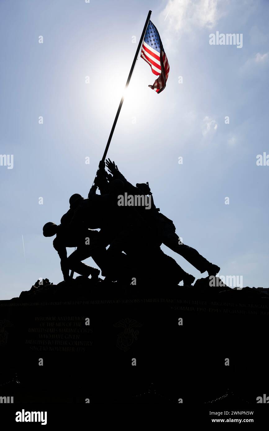 The statue of Iwo Jima commemorating the US Marine Corps during the ...