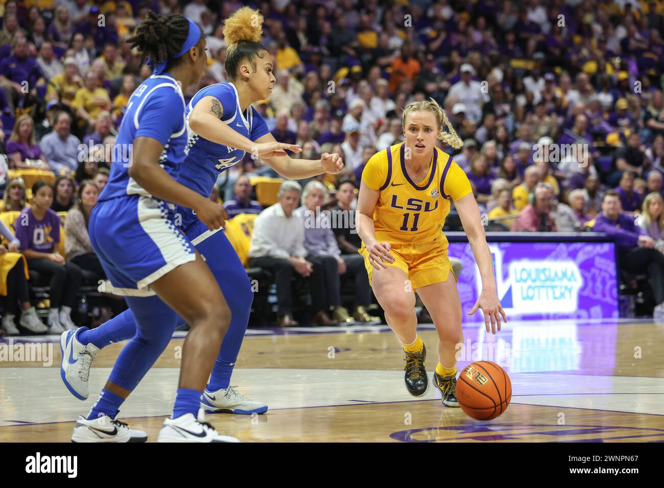 Baton Rouge, LA, USA. 03rd Mar, 2024. LSU's Hailey Van Lith (11) drives ...