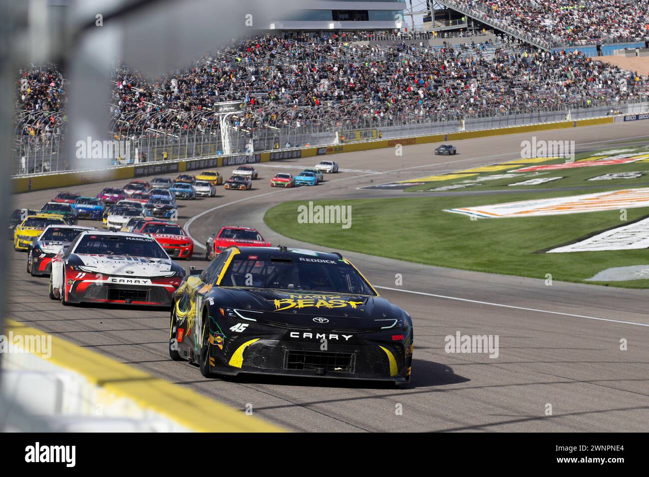 Tyler Reddick (45) drives through a turn during a NASCAR Cup Series ...