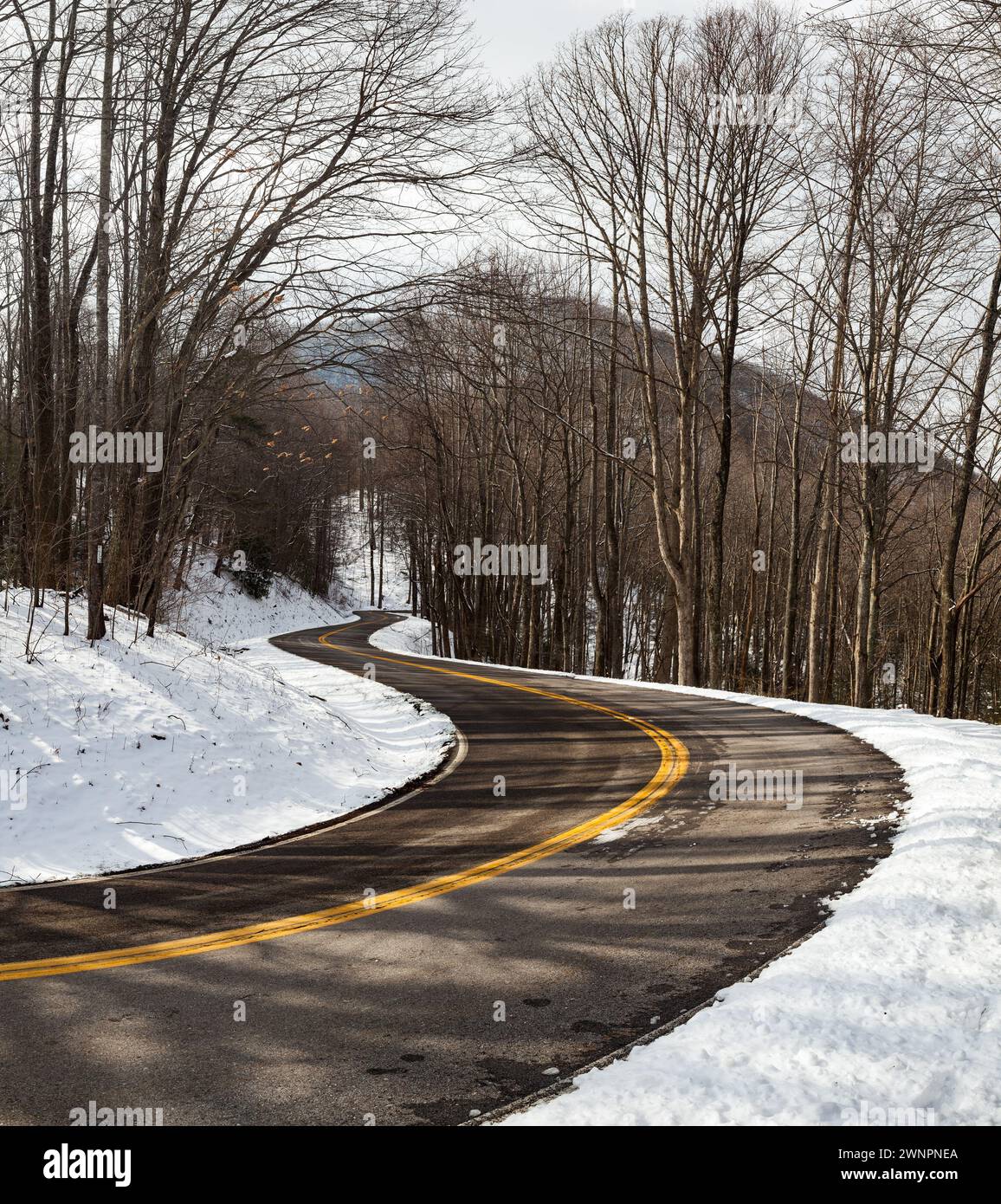 Winter Snow on Hwy 32 in Cosby, Tennessee Stock Photo - Alamy