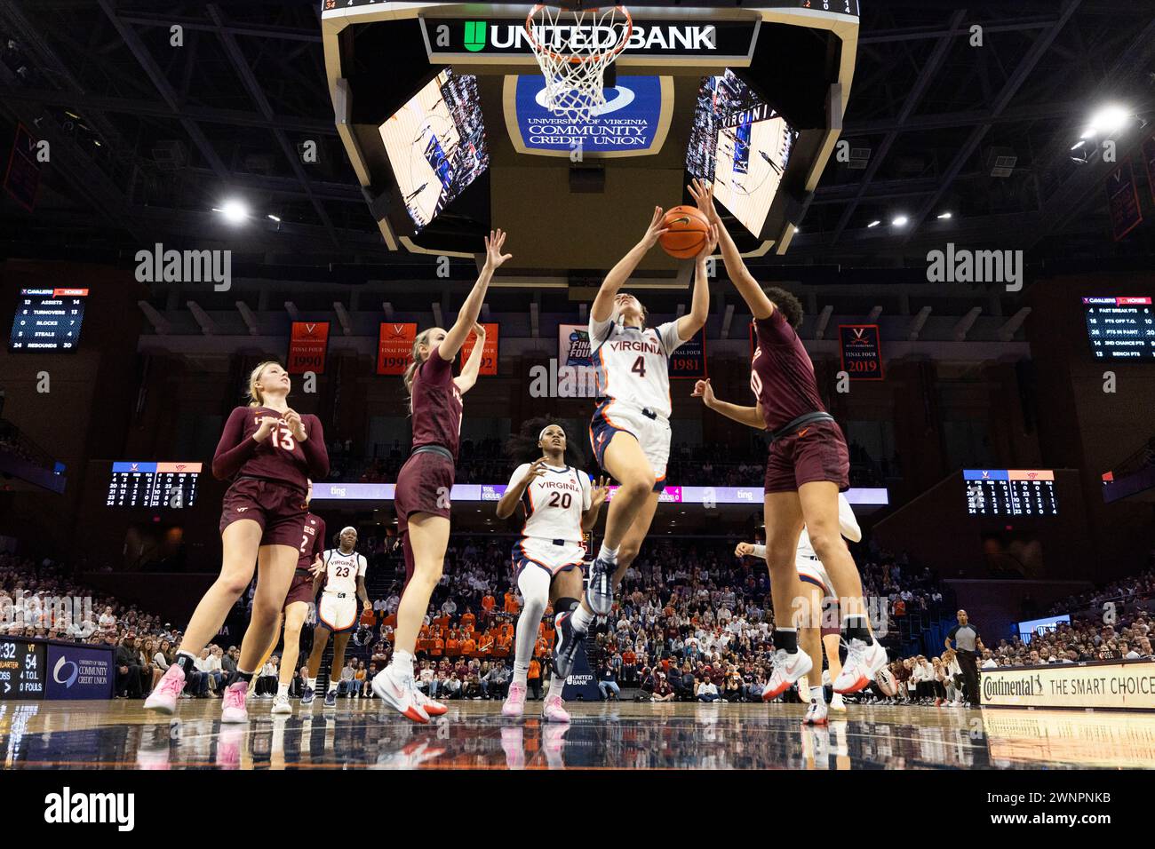Virginia's Jillian Brown (4) shoots the ball over Virginia Tech's Carys ...