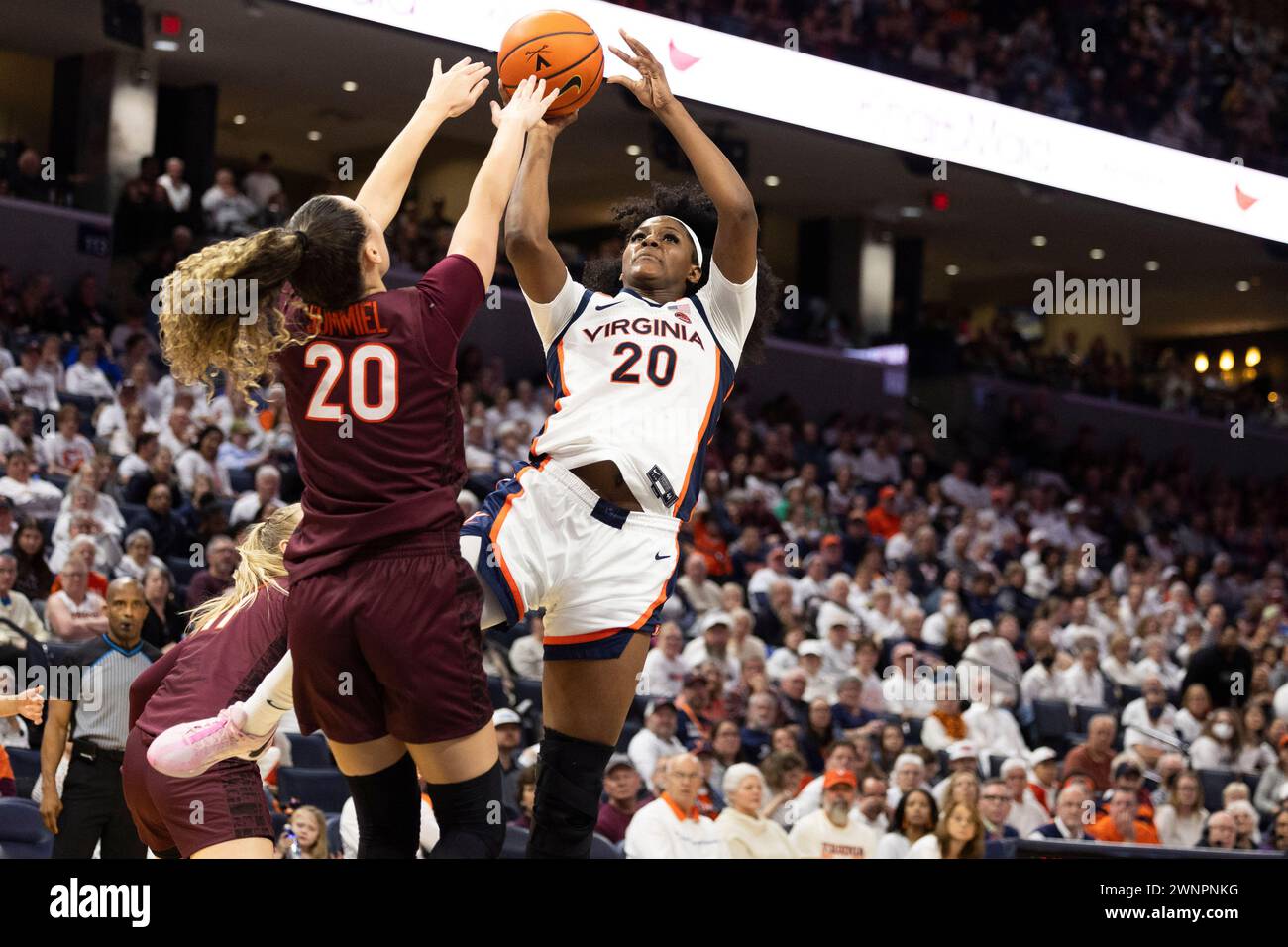 Virginia's Camryn Taylor (20) shoots the ball over Virginia Tech's ...