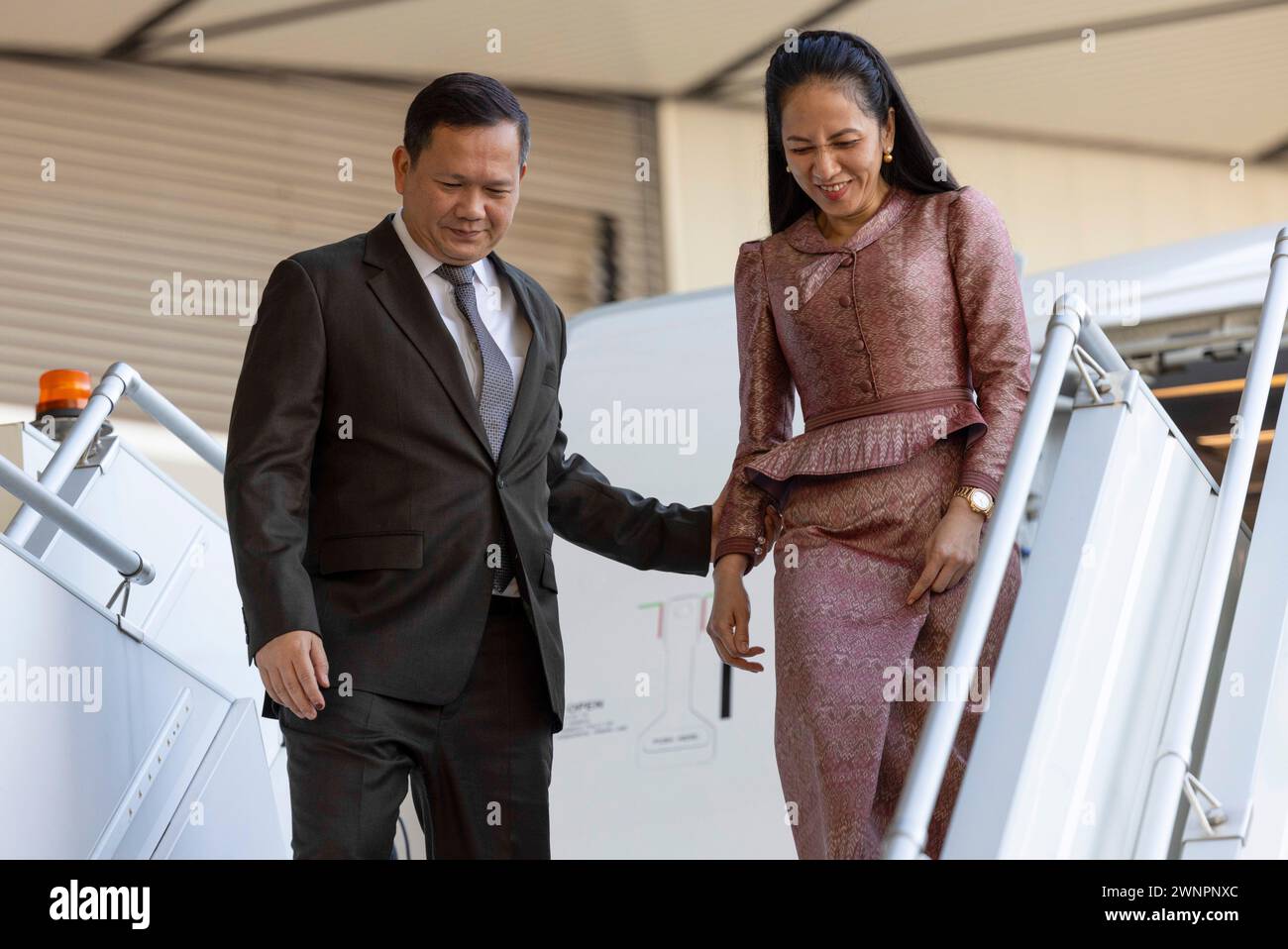 In this photo released by ASEAN via Australian Government, Cambodian Prime Minister Hun Manet ...