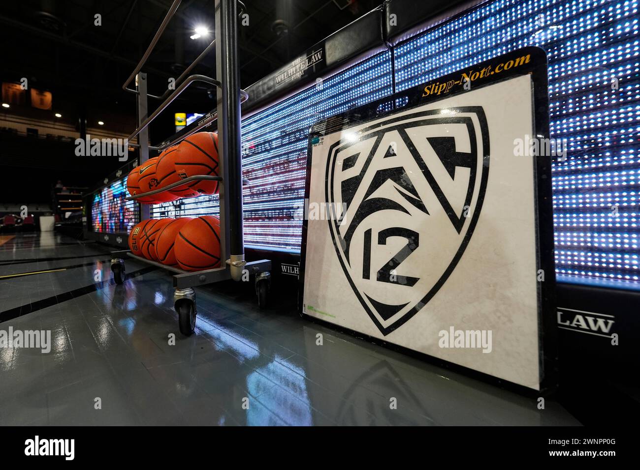 The PAC-12 logo is displayed on the traction mat used in front of the ...