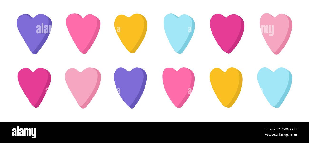 Hearts candies shaped cartoon set. Hand drawn candy heart lollipop ...