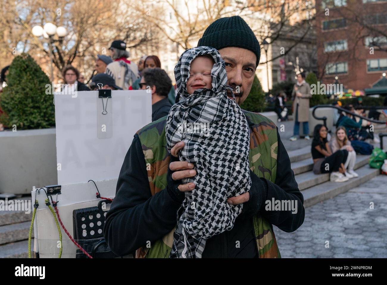 New York, United States. 03rd Mar, 2024. Lone pro-Palestinian activist ...