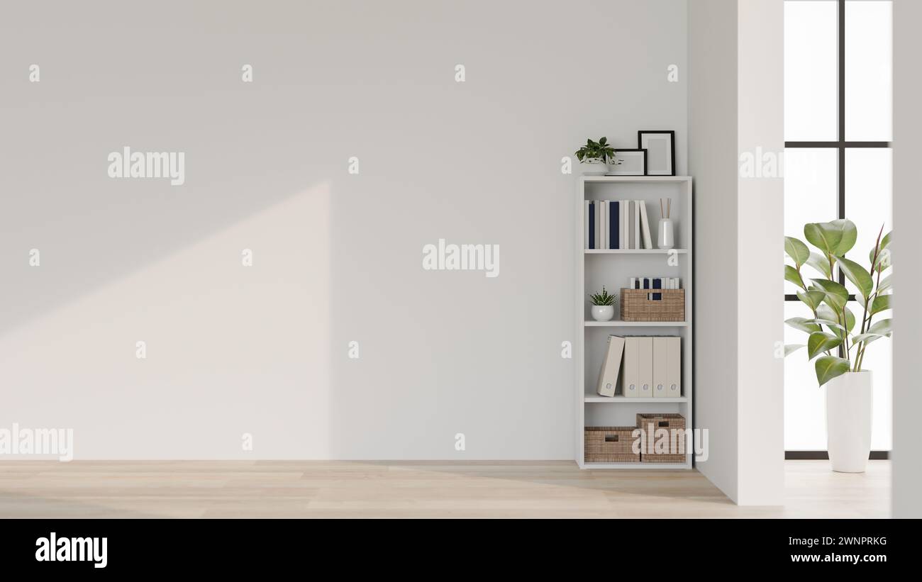 The interior design of a modern, minimalist office corridor features a ...