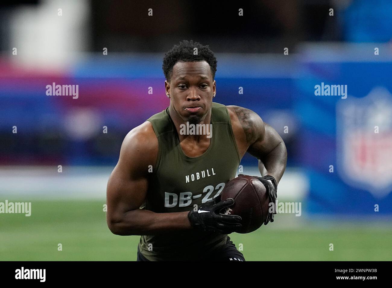 Penn State defensive back Kalen King runs a drill at the NFL football ...