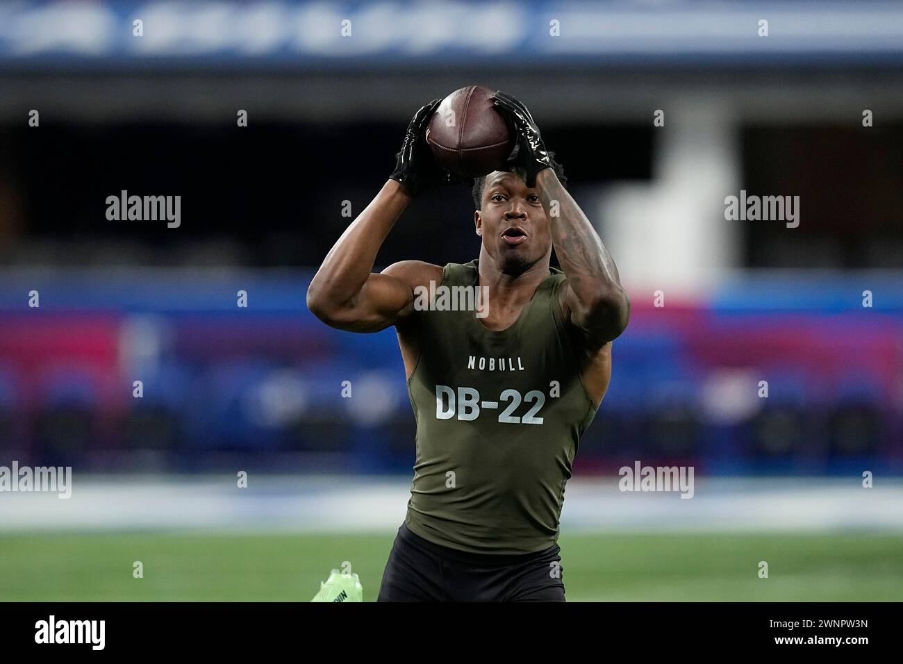 Penn State defensive back Kalen King runs a drill at the NFL football ...