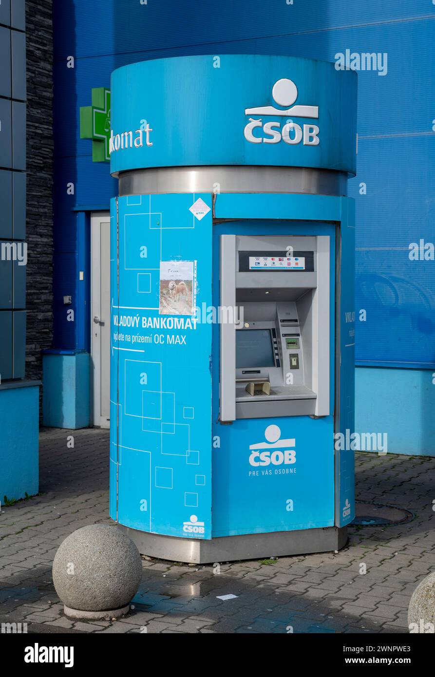 Nitra, Slovakia - February, 24, 2024 : CSOB bank ATM in Nitra. Ceskoslovenská obchodni banka ...