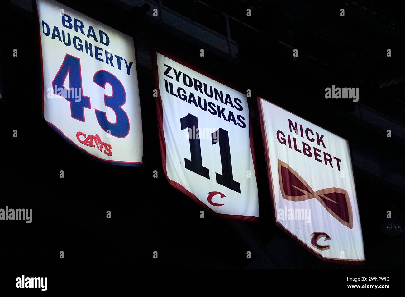 A banner to honor Nick Gilbert, the late son of Cavaliers owner Dan ...