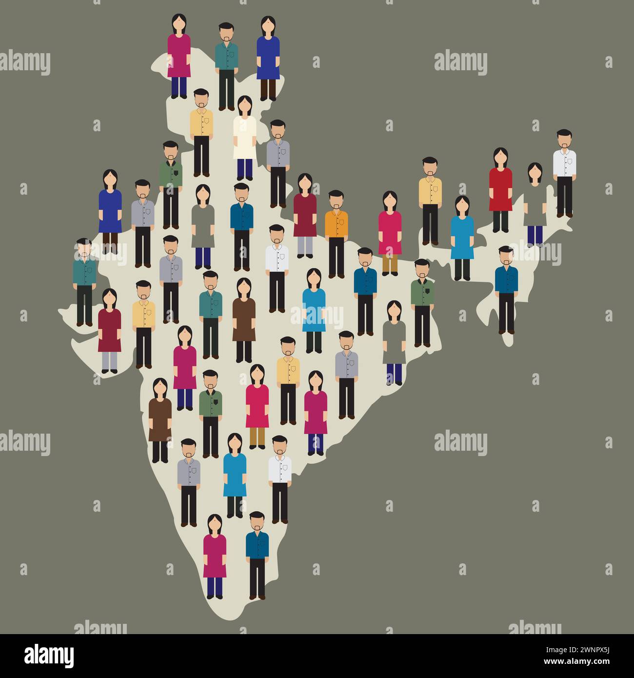 massive group of people standing on Indian Map represent the population ...