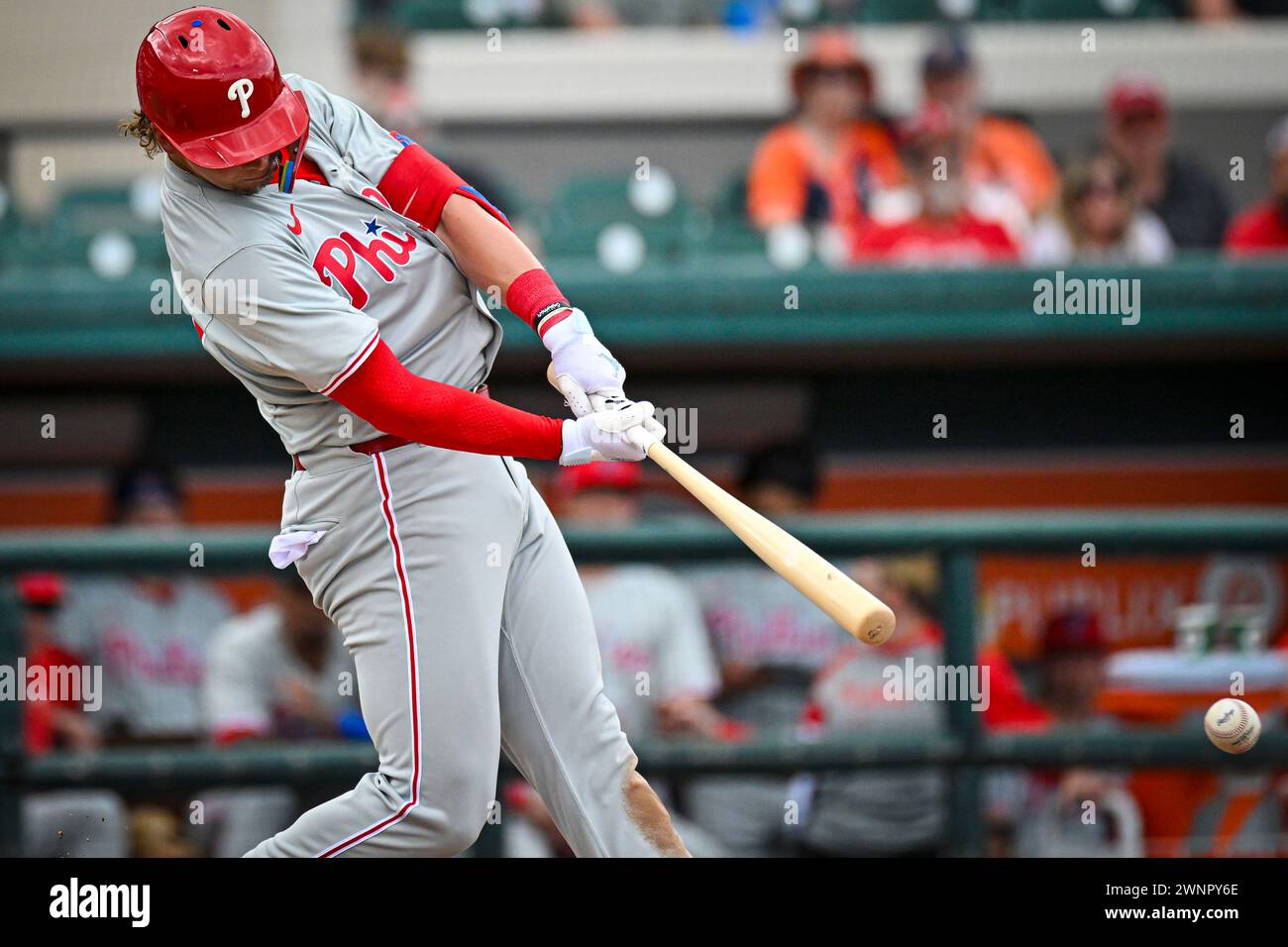 Philadelphia Phillies Nick Podkul (80) hits a single against the ...