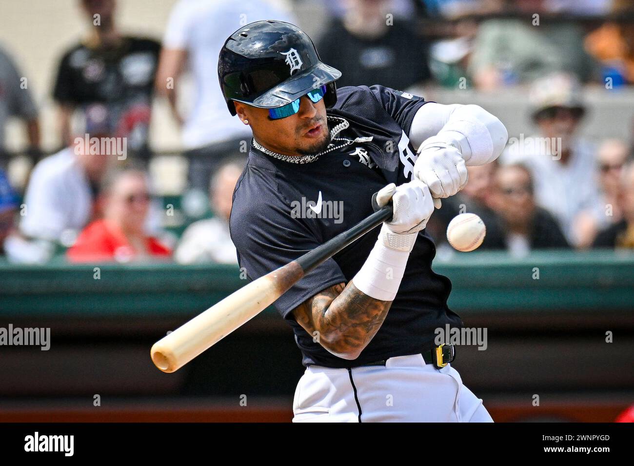 Detroit Tigers shortstop Javier Baez (28) swings during his at-bat ...