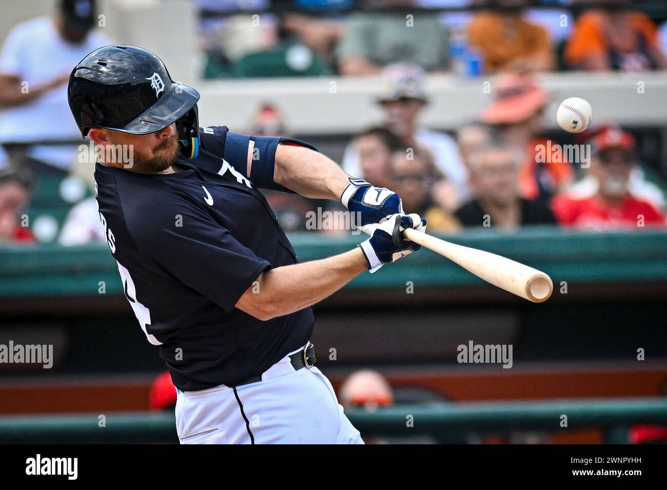 Detroit Tigers catcher Jake Rogers (34)) swings during his at-bat ...