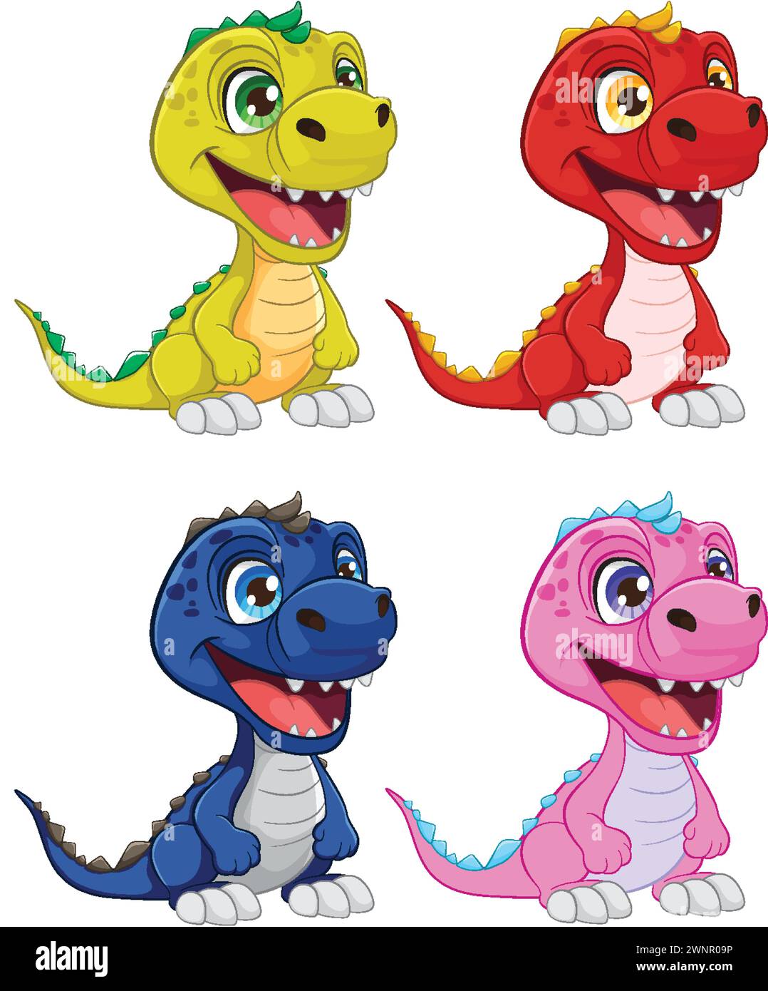 Four cute dinosaurs in vibrant colors smiling Stock Vector Image & Art ...