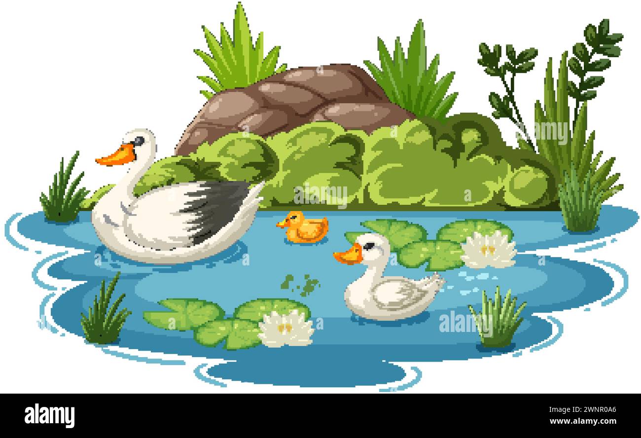 Aquatic pond flora fauna Stock Vector Images - Alamy