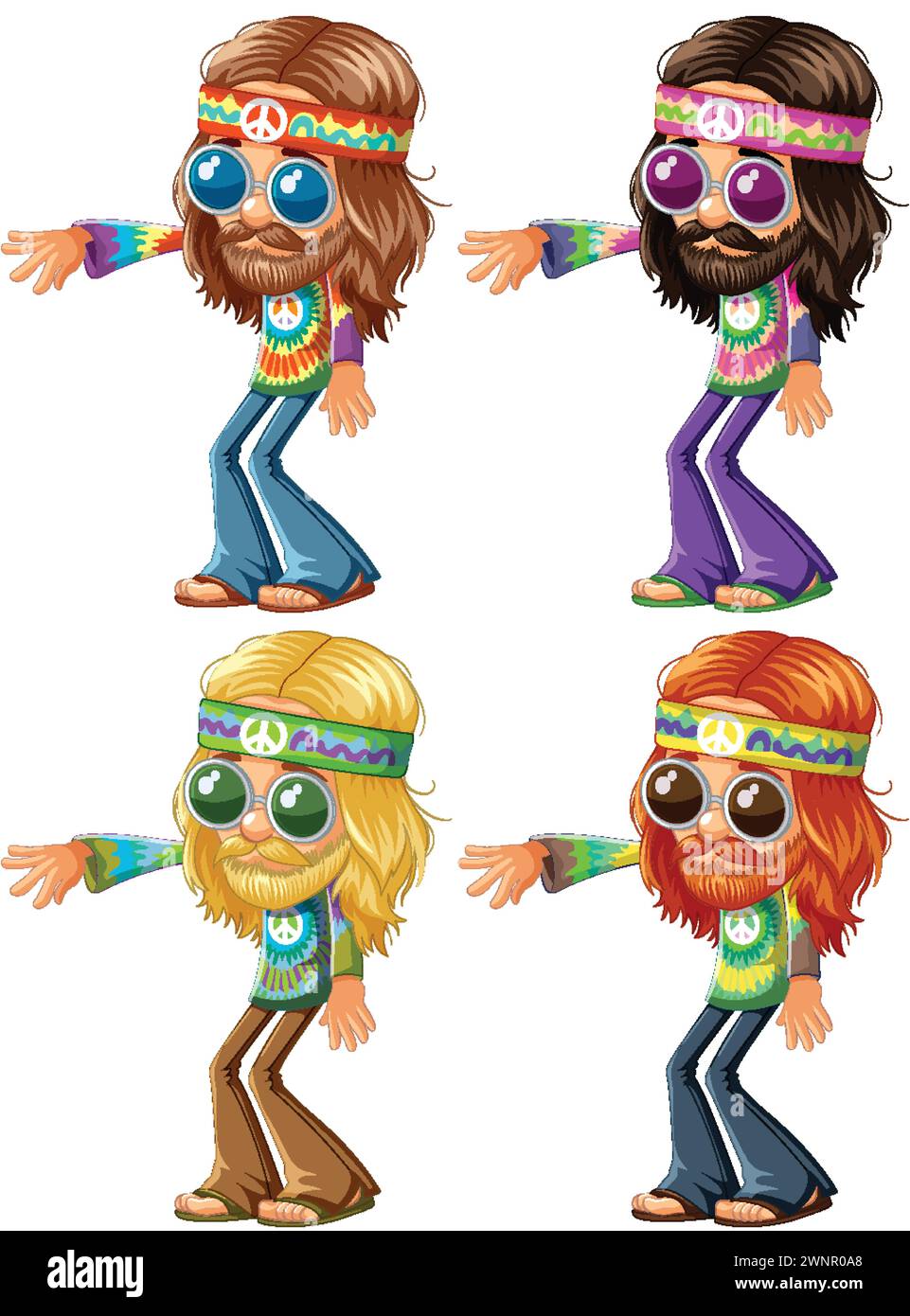 Four colorful hippie characters in vintage attire Stock Vector Image ...