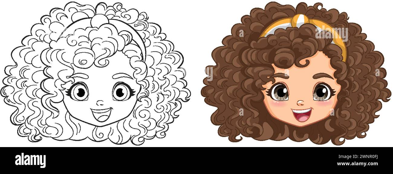 Black and white and colored versions of a cartoon girl Stock Vector ...
