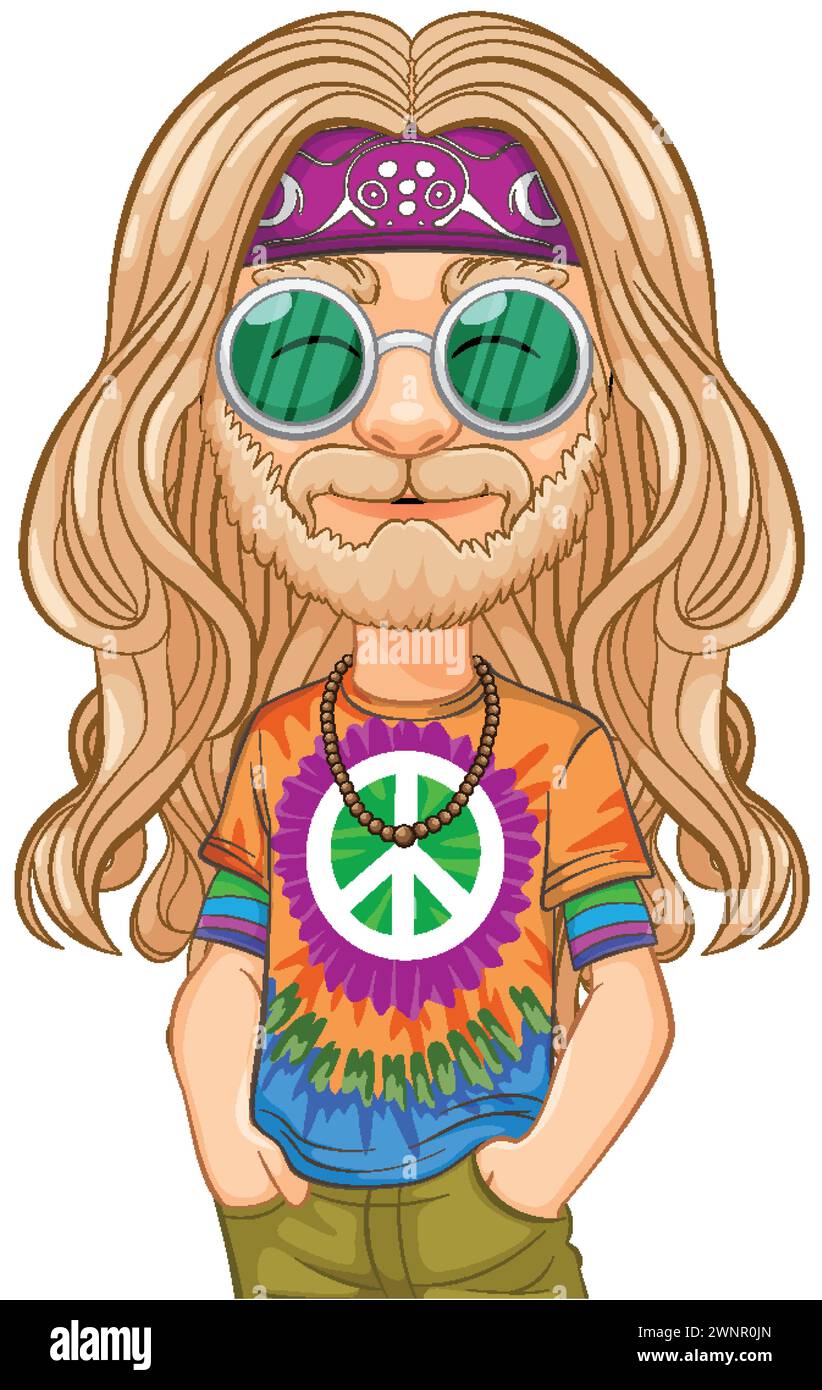 Colorful hippie character promoting peace and love Stock Vector Image ...