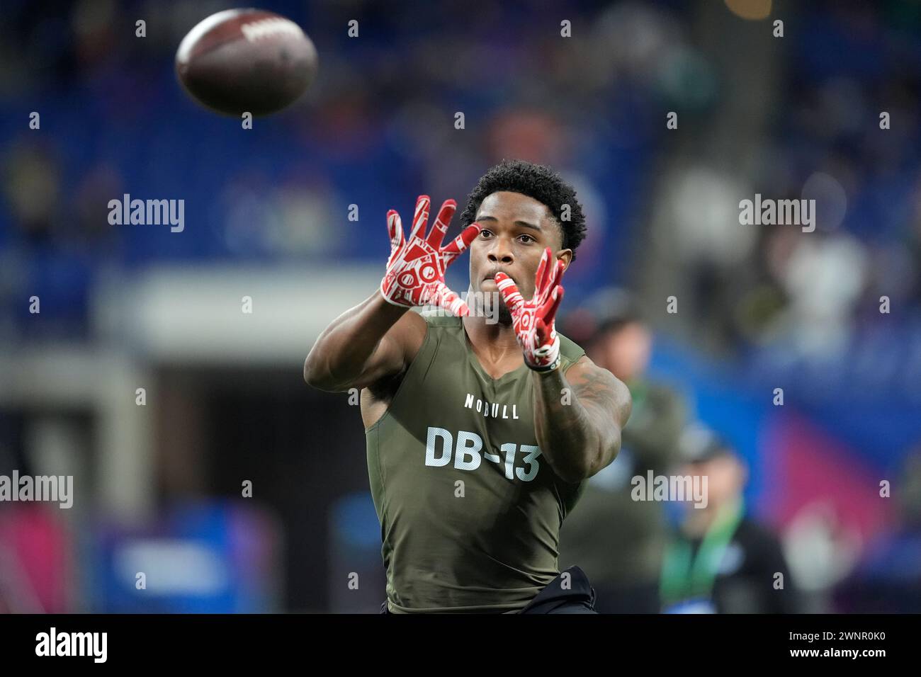 South Dakota defensive back Myles Harden runs a drill at the NFL ...