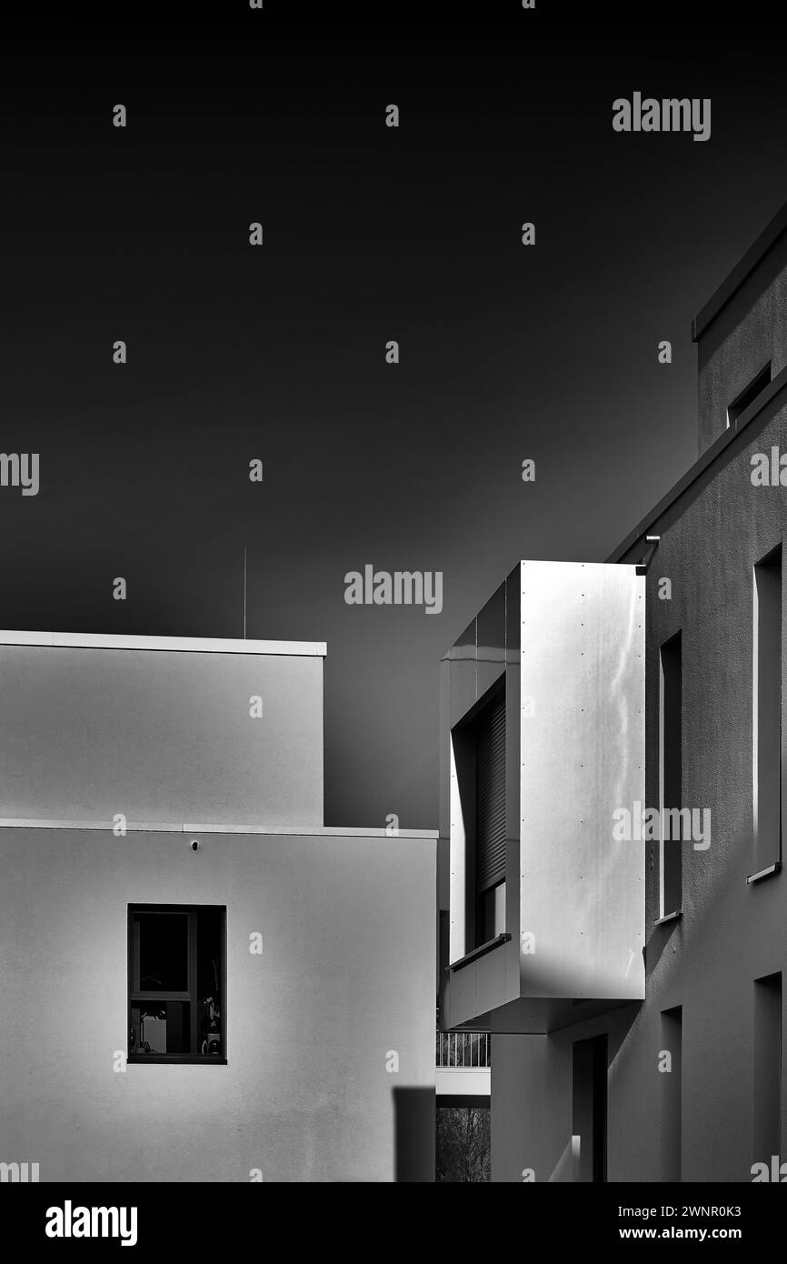 futuristic depiction of a modern residential building in black and ...