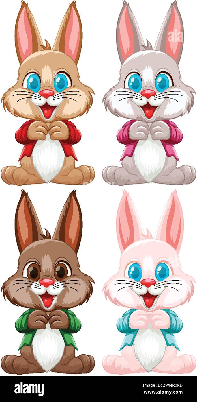 Four cute bunnies with different colored clothes Stock Vector Image ...