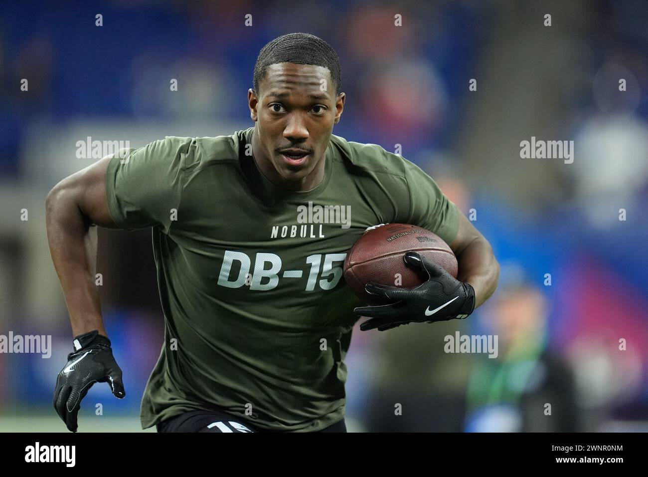 Notre Dame defensive back Cam Hart runs a drill at the NFL football ...