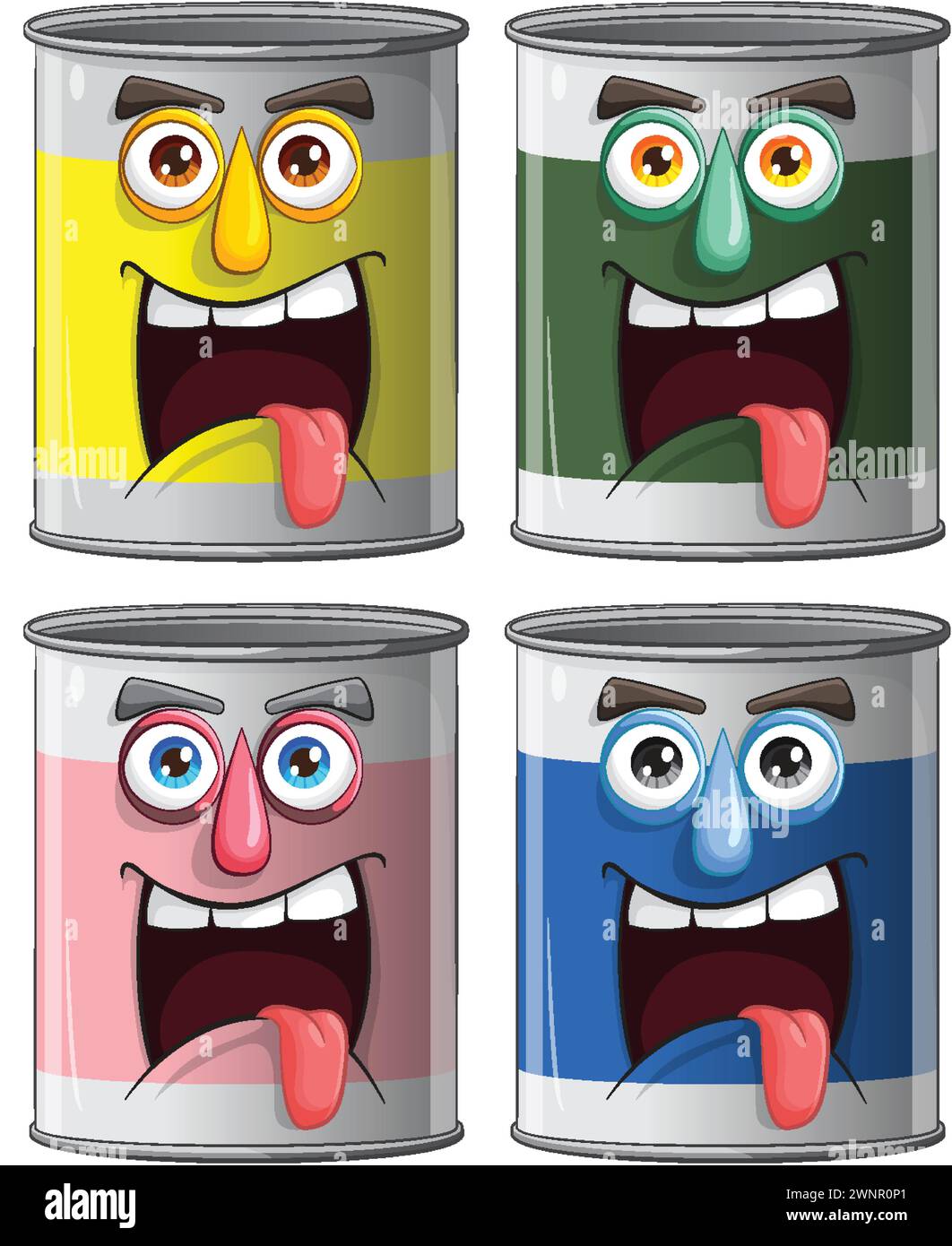 Four cartoon paint cans showing playful expressions Stock Vector Image ...