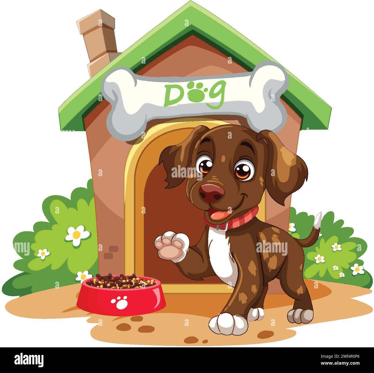 Cartoon puppy with doghouse and food bowl Stock Vector Image & Art - Alamy