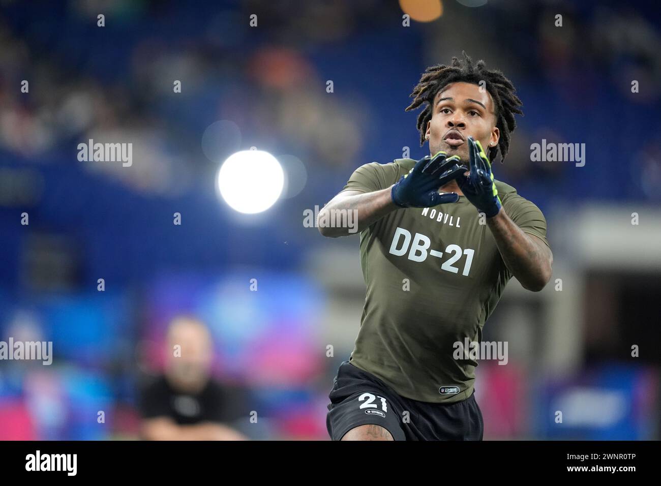 Florida State defensive back Jarrian Jones runs a drill at the NFL football scouting combine ...