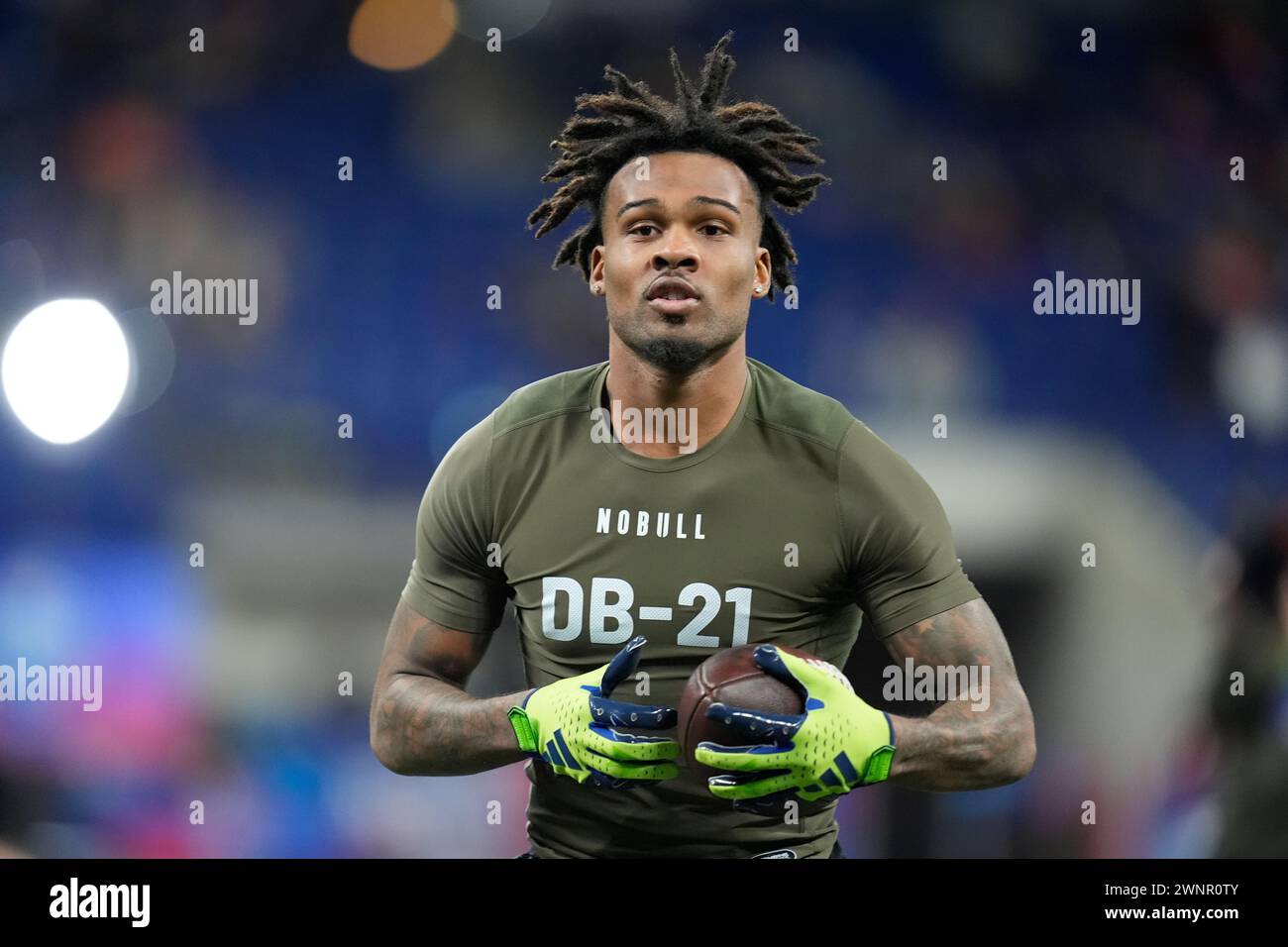 Florida State defensive back Jarrian Jones runs a drill at the NFL football scouting combine ...