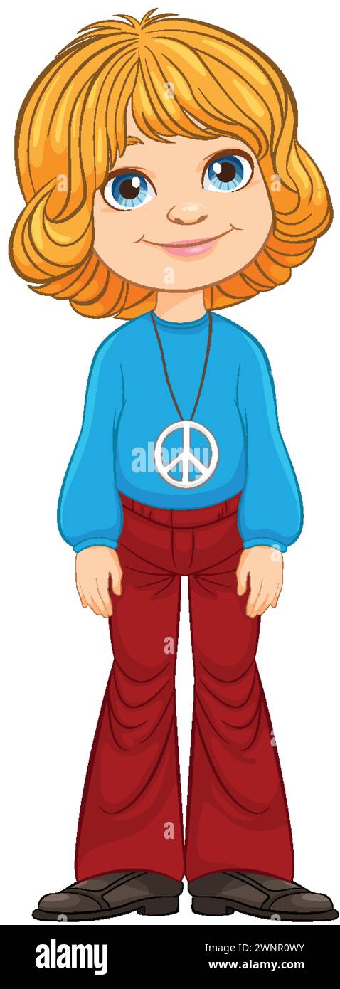 Cartoon girl smiling, wearing peace symbol necklace Stock Vector Image ...