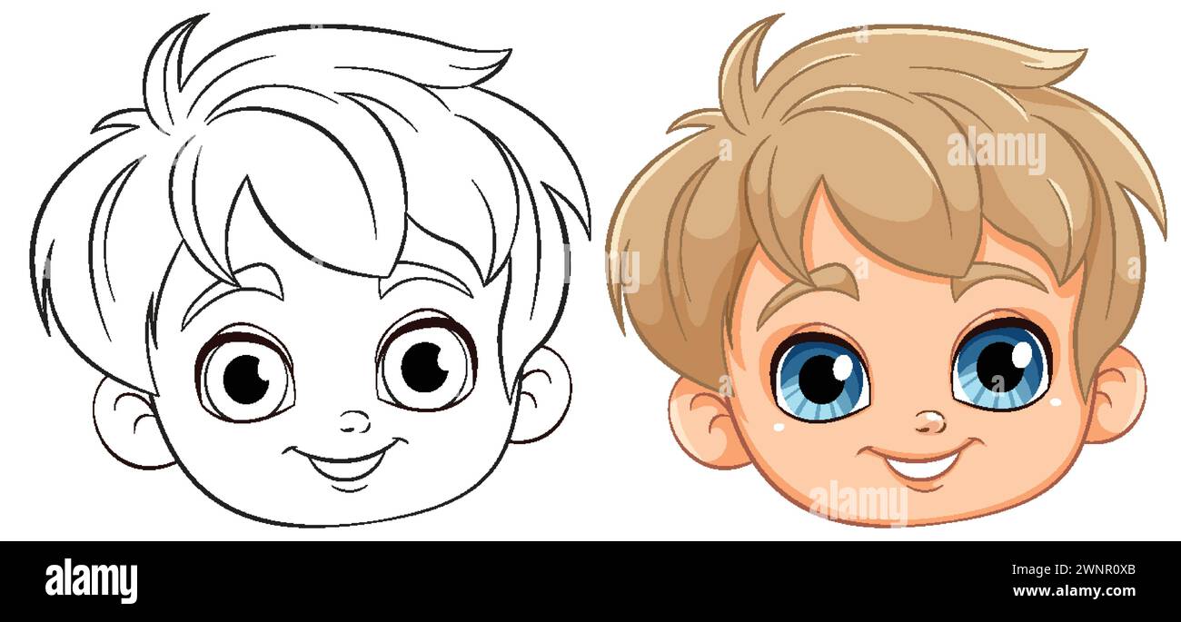 Vector illustration from line art to colored face Stock Vector Image ...