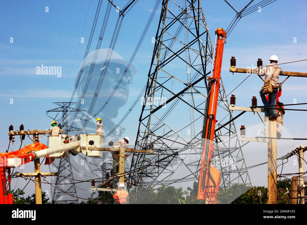 electrical engineer check planing with group of electric worker working ...