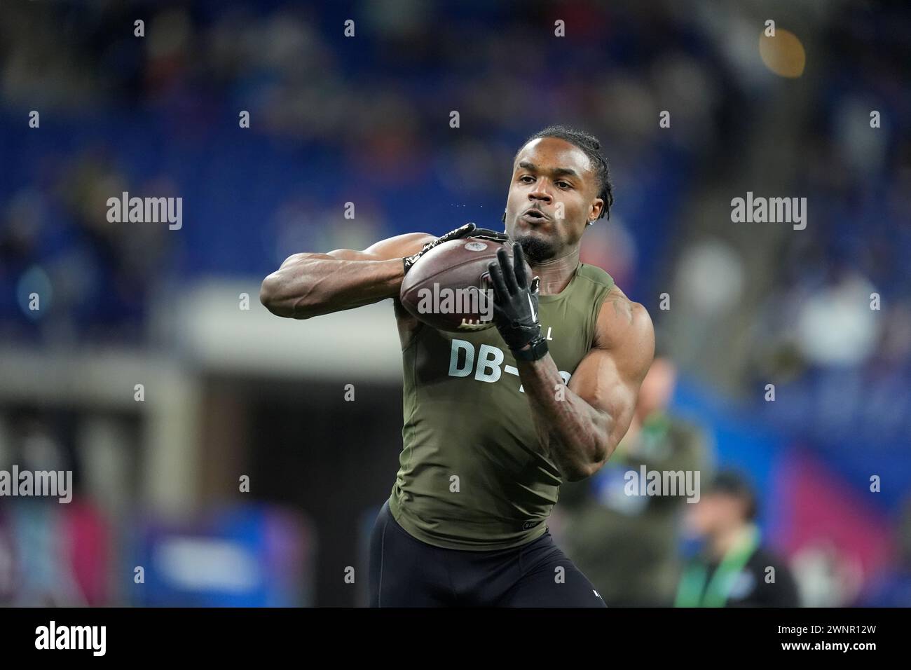 Rutgers defensive back Max Melton runs a drill at the NFL football ...