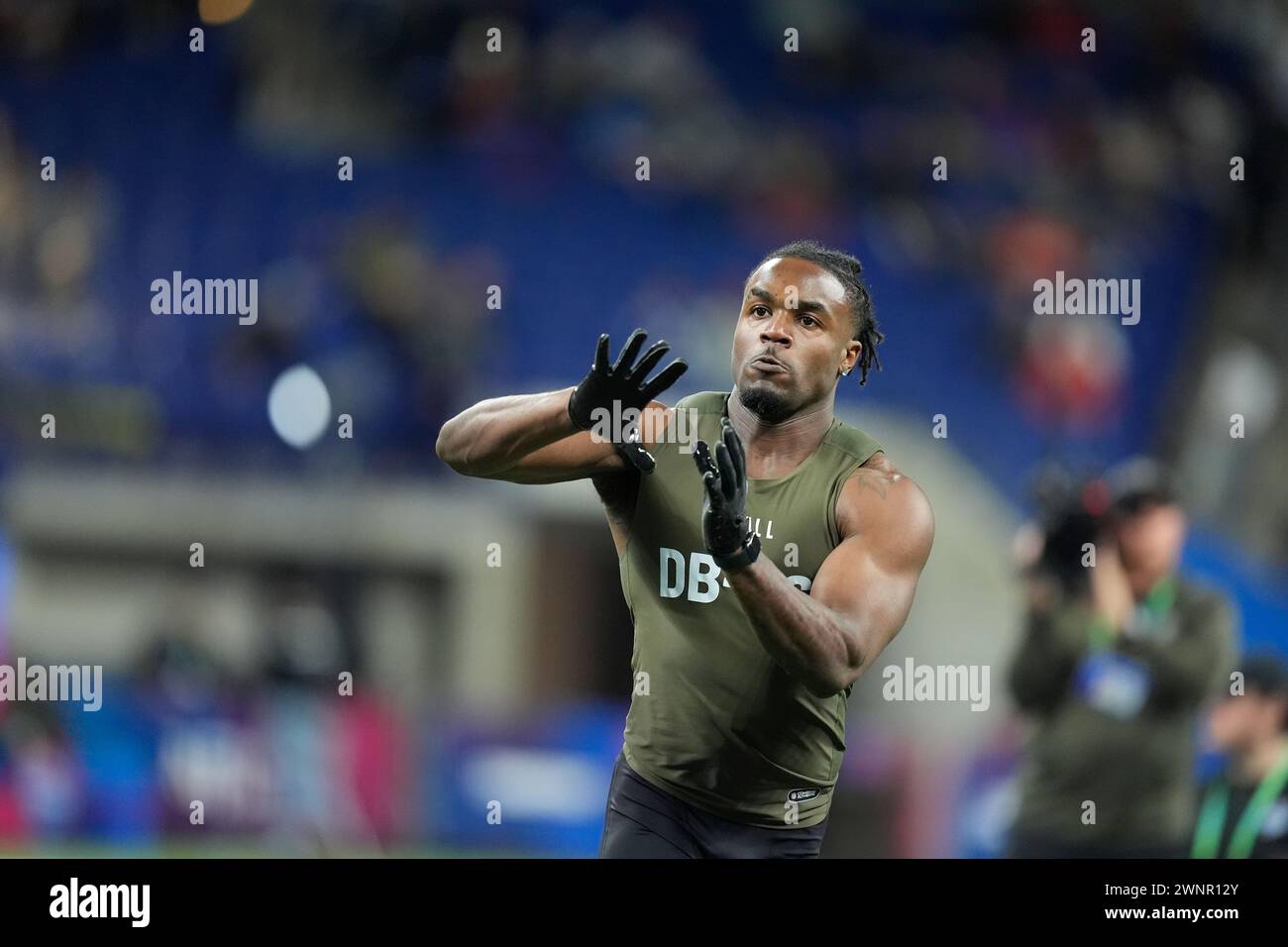 Rutgers defensive back Max Melton runs a drill at the NFL football ...