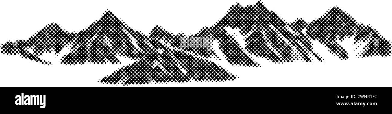 Black halftone mountain range. Grunge textured landscape terrain ...