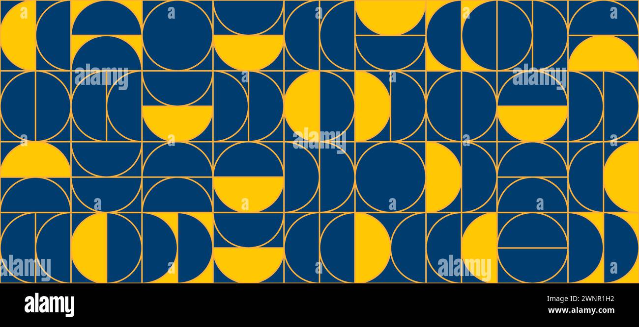 Blue And Yellow Semicircle Seamless Pattern Abstract Geometric Half Circle And Square Repeating