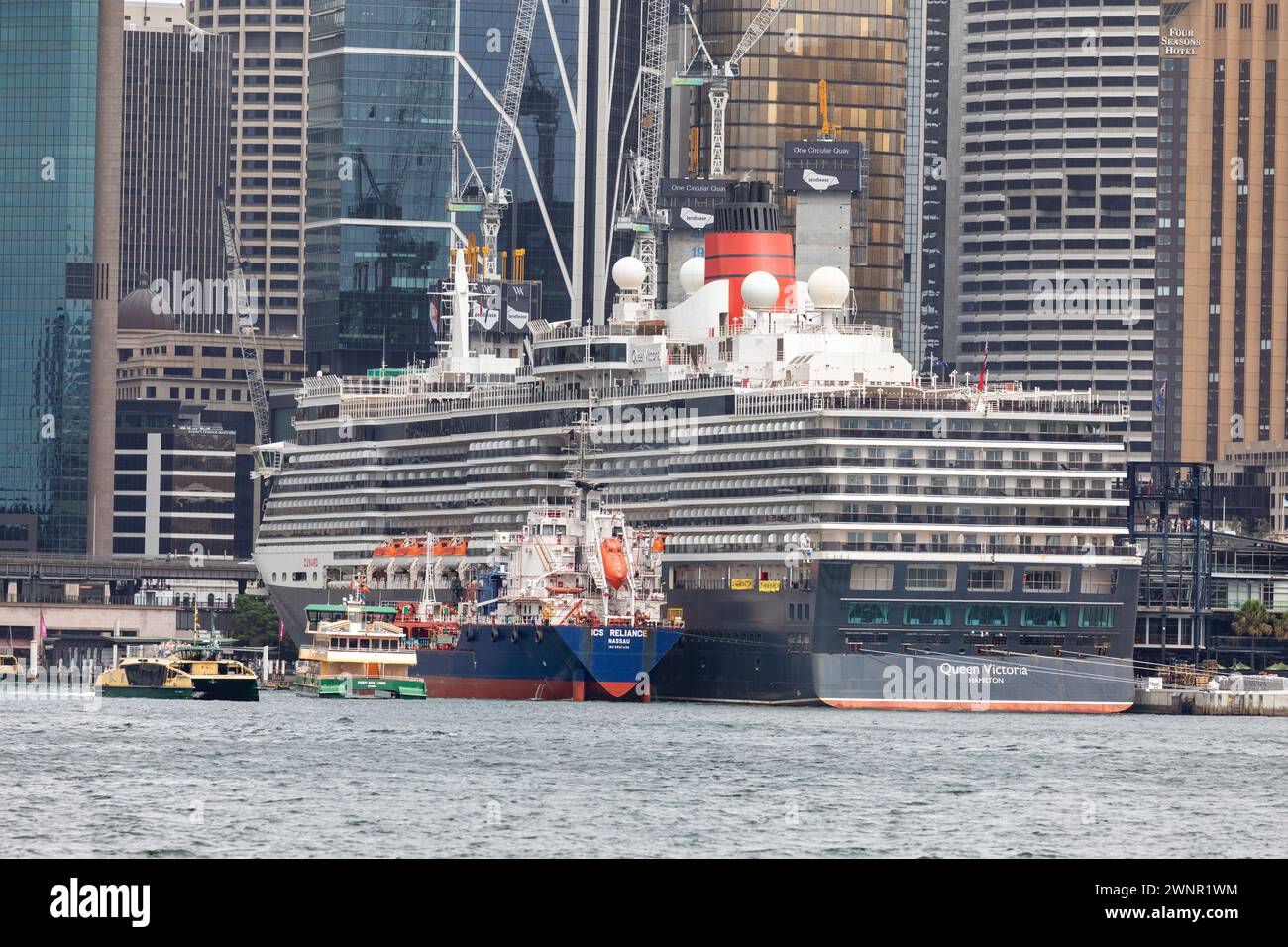Cunard line cruise ship Queen Victoria moored at Overseas passenger ...