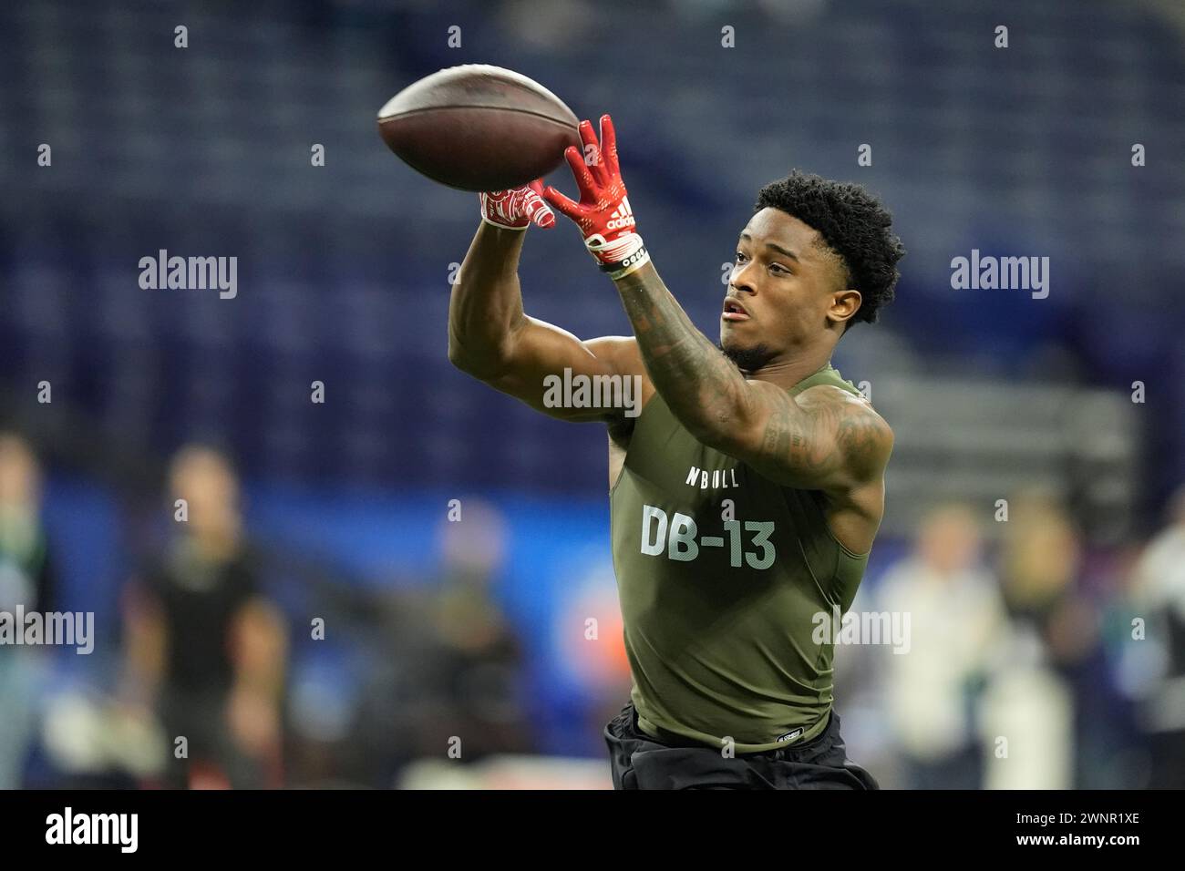 South Dakota defensive back Myles Harden runs a drill at the NFL ...