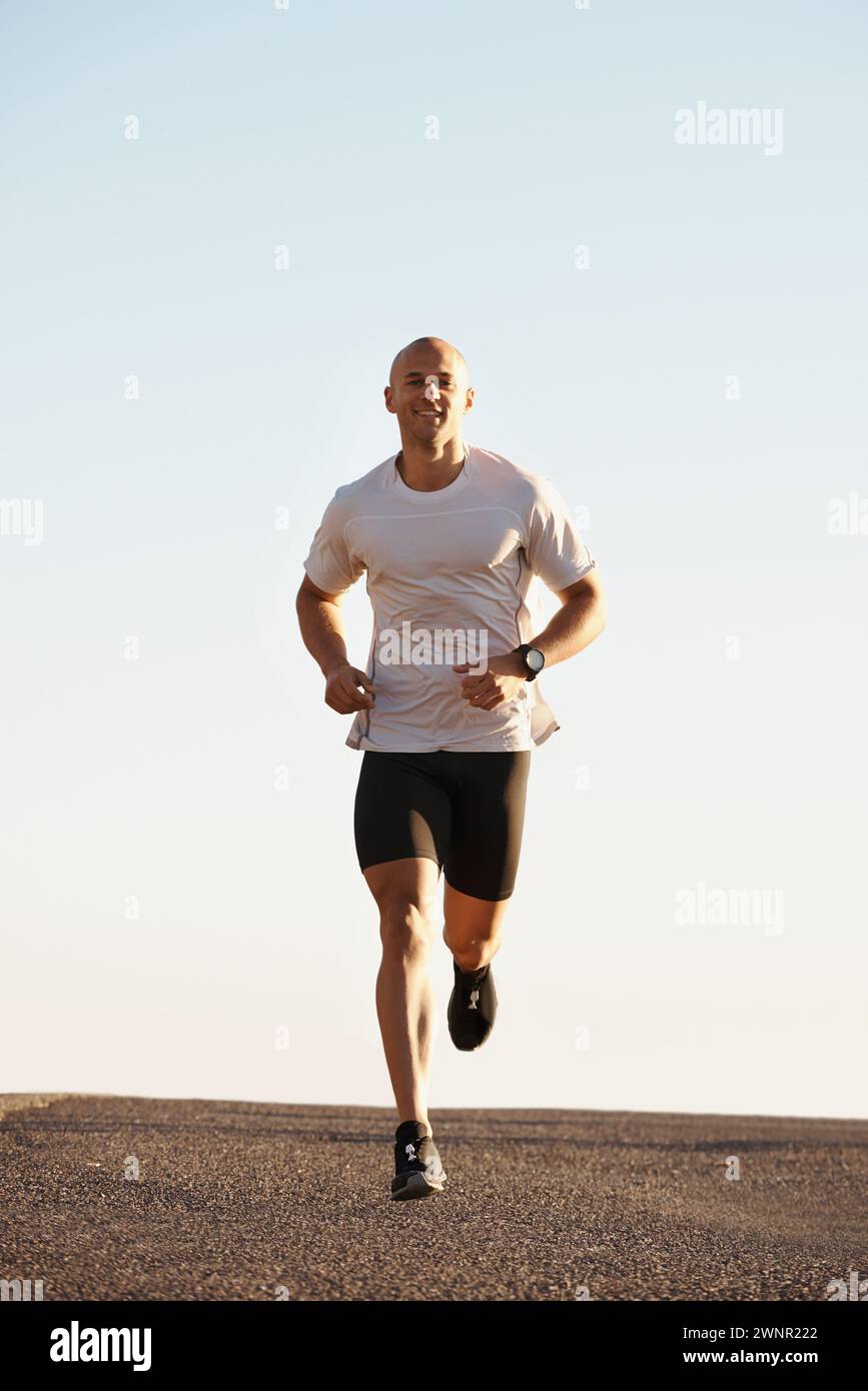 Man, running in street and fitness outdoor, cardio and health, fresh ...