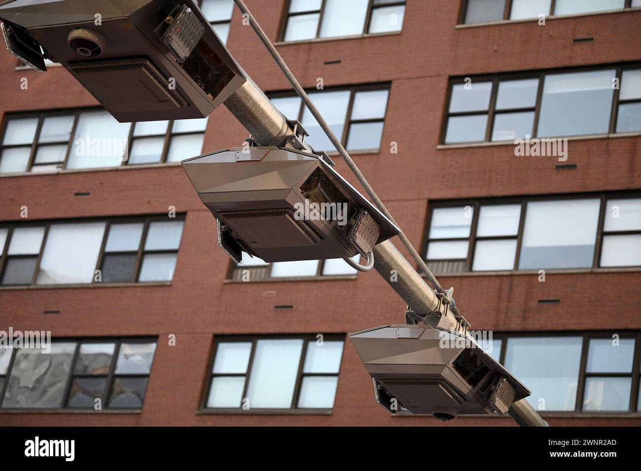 A gantry supporting license plate and E-Z Pass readers is set up across ...